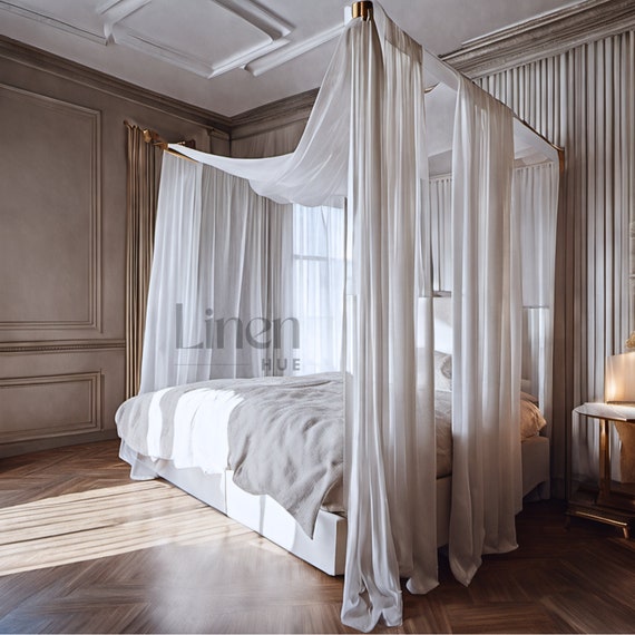 Canopy Bed Curtains White Linen Drapes set of 2 Curtains Panels Linen Baldachin Bed Drapes Bedroom Curtains Semi Sheer Curtains Etsy UK