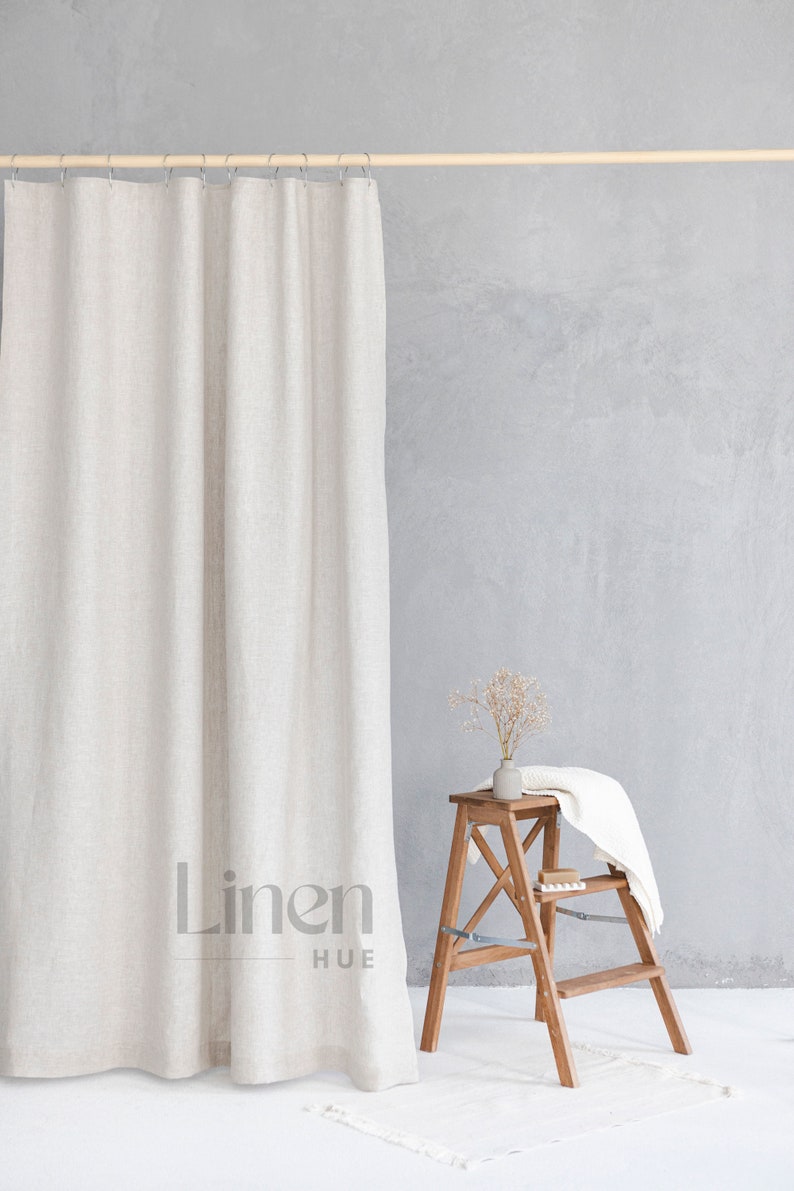 Linen Shower Curtain With Waterproof Lining,farmhouse Bathroom Drape ...