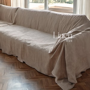 L Shape Sofa Cover, Natural Linen Slipcover, Loose Sectional Sofa ...