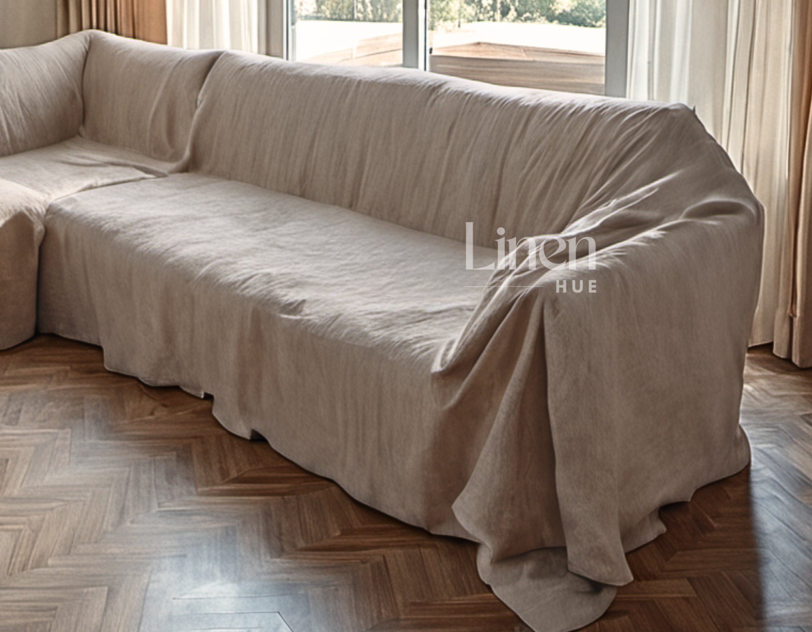 L Shape Sofa Cover, Natural Linen Slipcover, Loose Sectional Sofa ...
