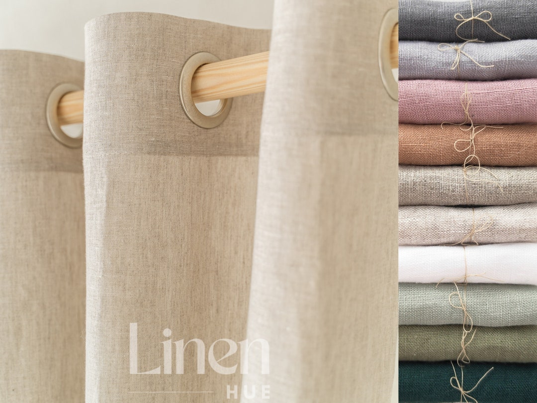Natural Linen Grommet Curtains, Linen Curtain Panels Set of 2, Extra ...