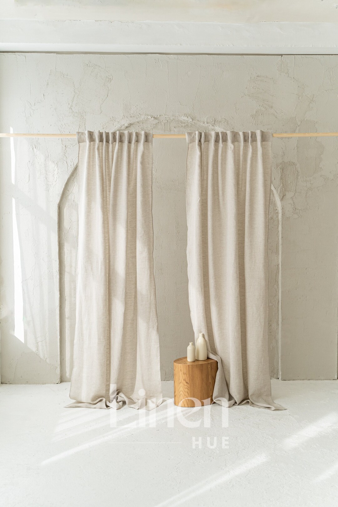 Semi Sheer Linen Curtains With Back Tabs Set of 2, Living Room Curtains ...