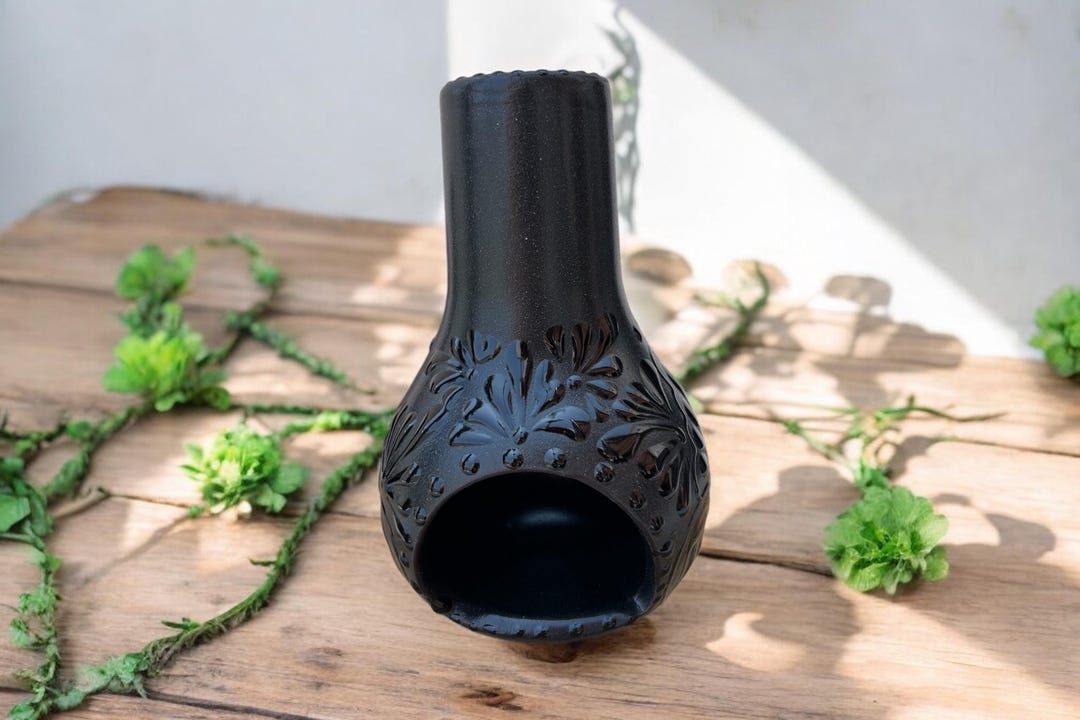 Black Mexican Talavera Inspired Chiminea, Mini Chiminea, Palo Santo ...