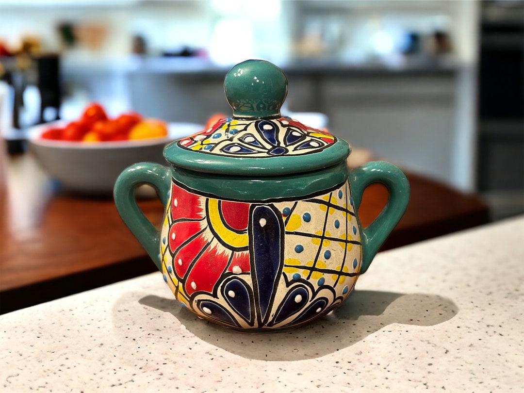 Talavera Dark Mint Green Sugar Bowl, Talavera Sugar Jar, Azucarera ...