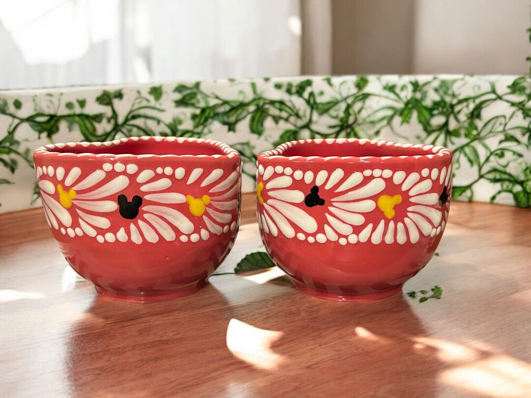 Set of Mickey Themed Heart Shaped Coffee Mug, Mexican Talavera Mouse ...