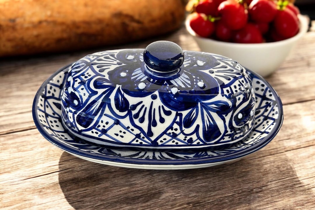 Cobalt Blue Artesian Handpainted Butter Dish, Mexican Butter Dish ...