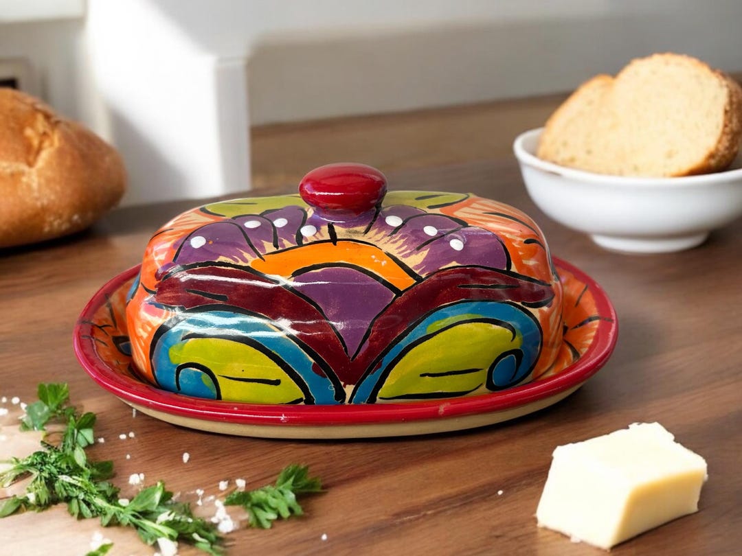 Red Artesian Handpainted Butter Dish, Mexican Butter Dish ...