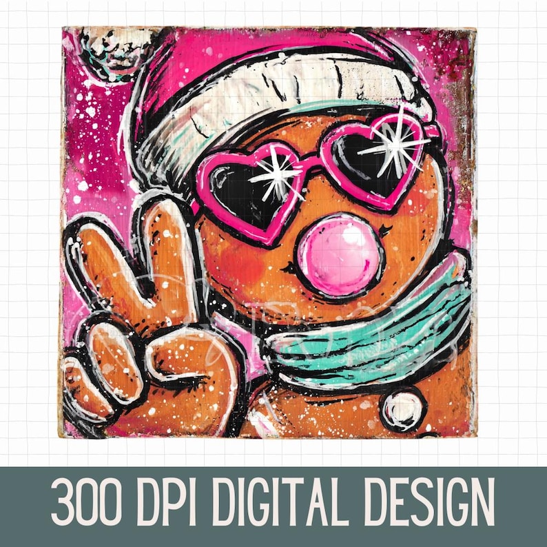 Gingerbread Man Pop Grunge Gum Bubble PNG | Digital Download | DTF ...