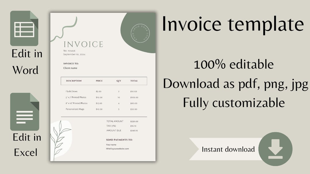 INVOICE TEMPLATE Editable, Printable BOHO Invoice Template for Small ...