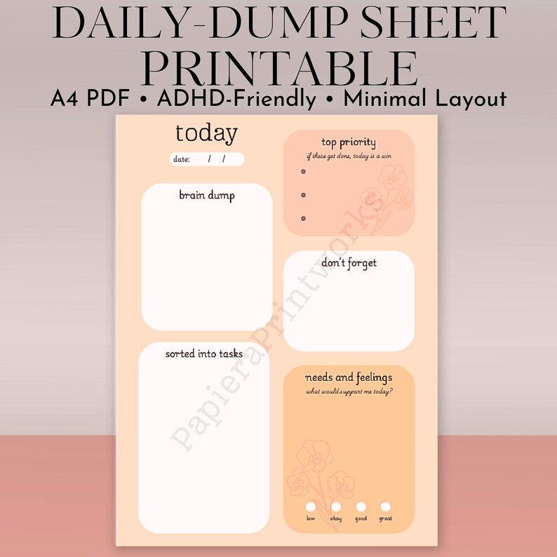 Daily Dump Sheet Printable | Adhd-friendly Brain Dump Planner | A4 PDF ...