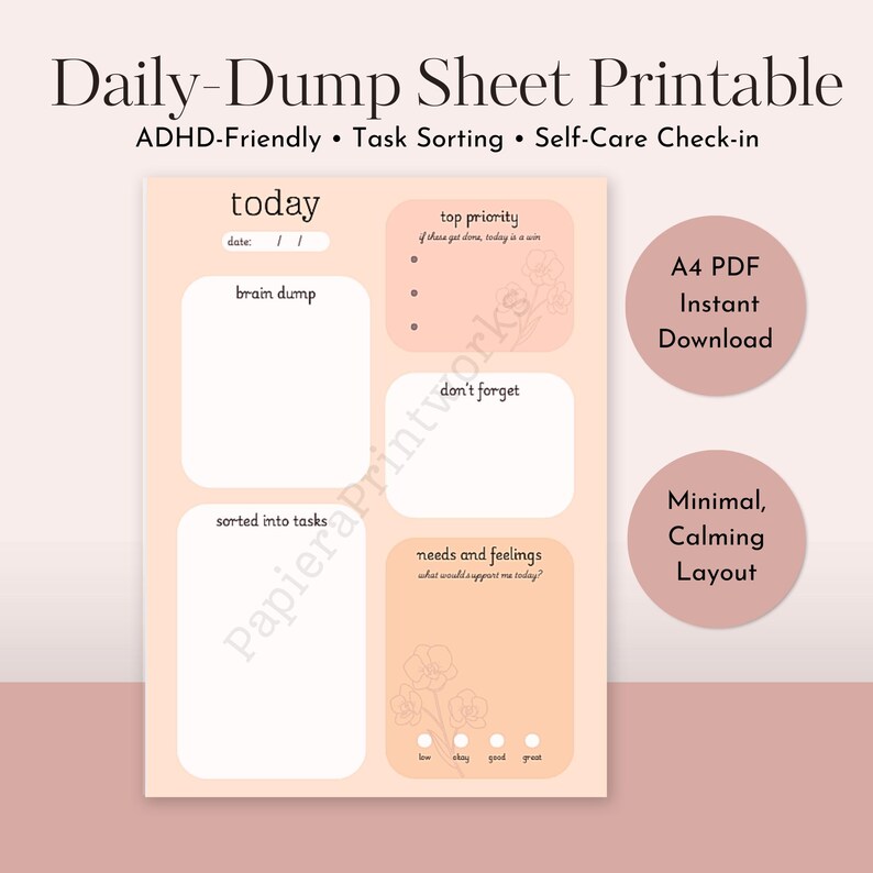 Daily Dump Sheet Printable | Adhd-friendly Brain Dump Planner | A4 PDF ...