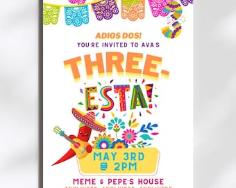3rd Birthday Fiesta Invitation, Adios Dos Let's Three-esta, Boy or Girl ...