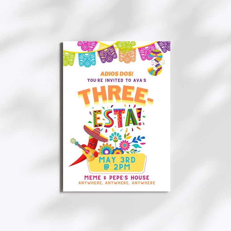 Three-esta Birthday Invitation: Fiesta 3rd Birthday Party (instant ...