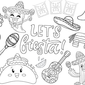 Birthday Fiesta Coloring Page: Printable Kids Activity (digital ...