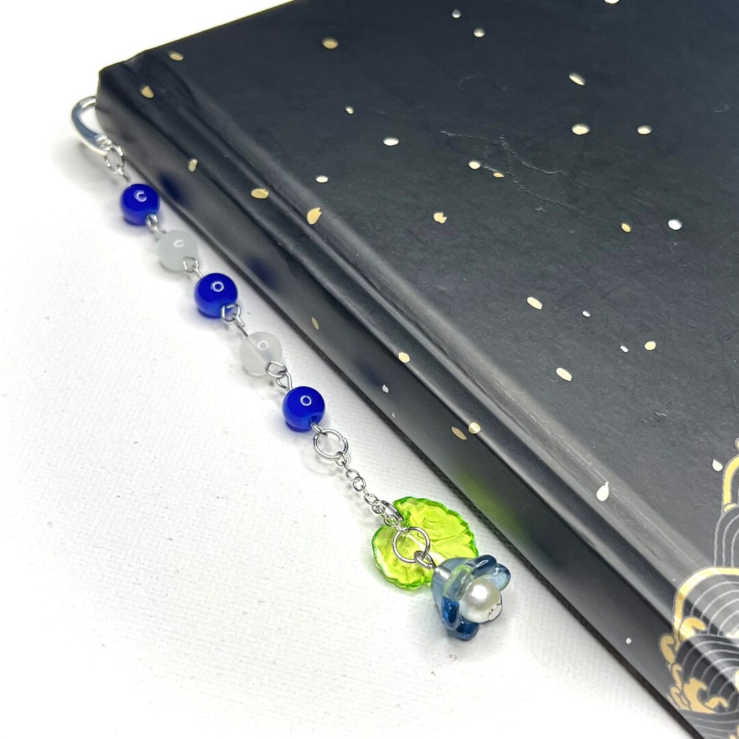 Lily Flower Beaded Bookmark Book Hook Cute Y2K Accessory Jewelry Blue ...