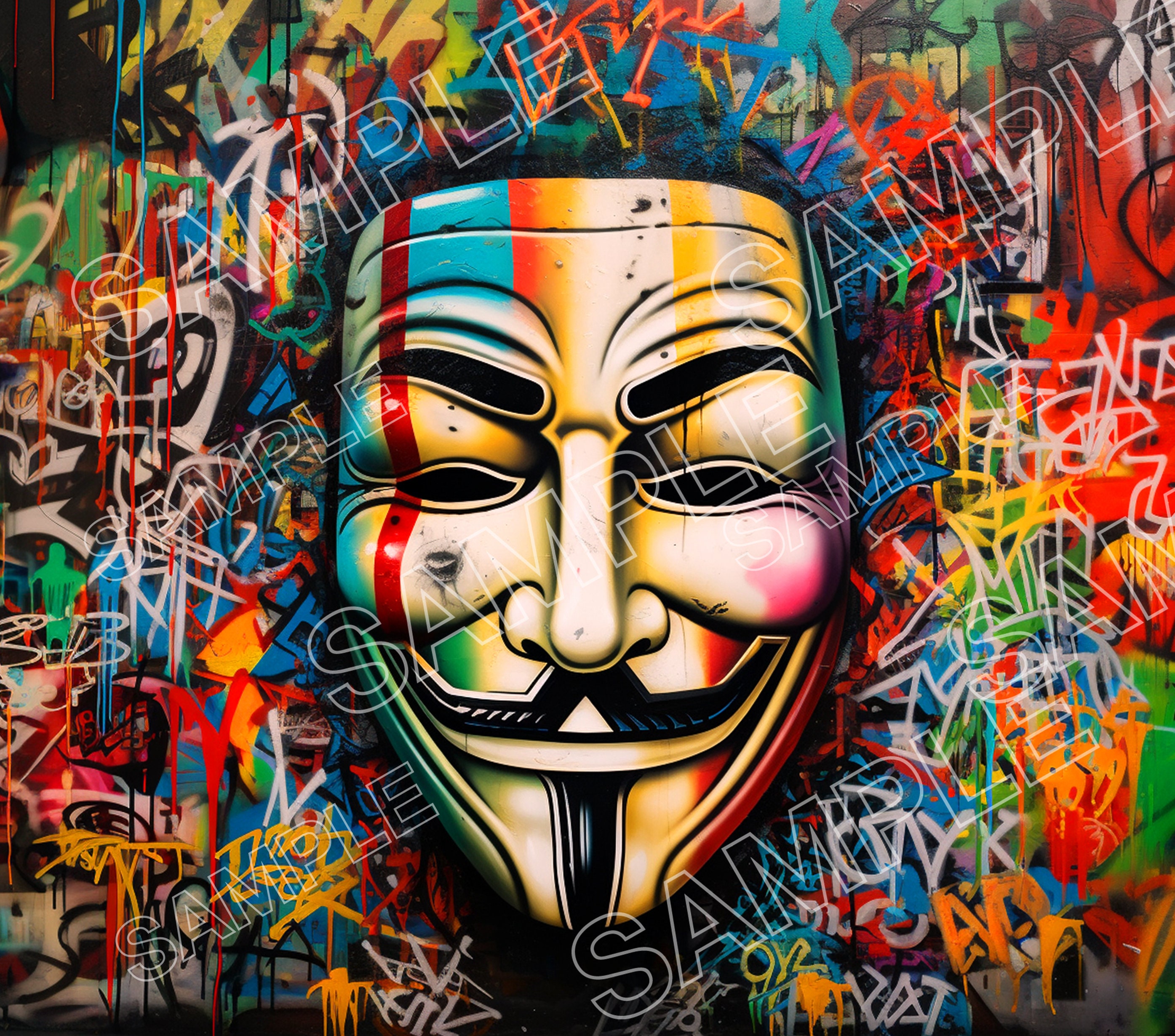 V for Vendetta Hacker Mask Anonymous Colorful Full Wrap Digital Art ...