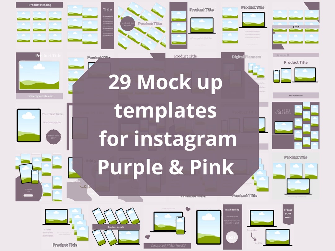 Etsy Digital Listing Mockups Purple Pink, Etsy Listing Templates for ...