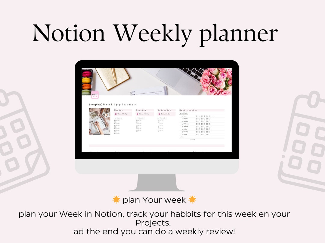 PLR Pink Weekly Planner Notion Template With Habit Tracker and Monthly ...