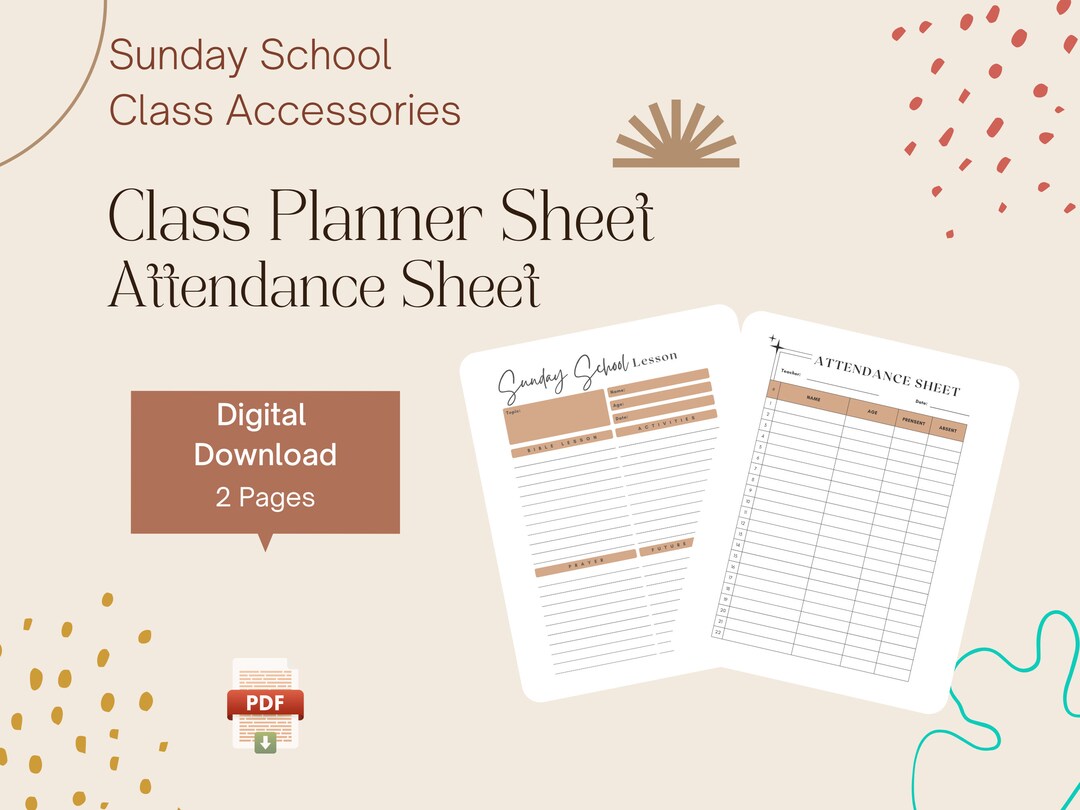 Sunday School Class Sheet for Teachers - Lesson Plan - Attendance Sheet ...