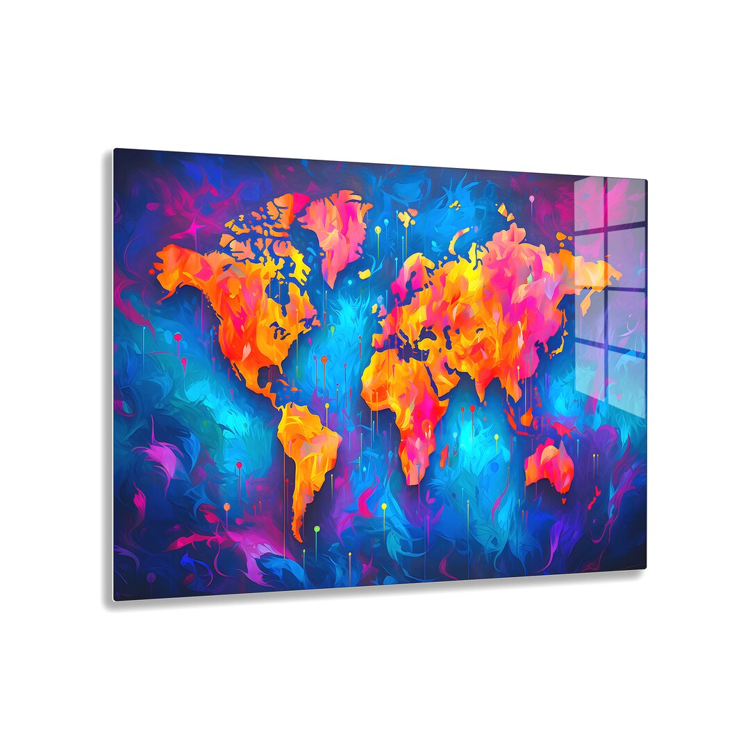 Vivid Colors World Map acrylic Glossy, Glass, Acrylic Wall Art, Amazing ...