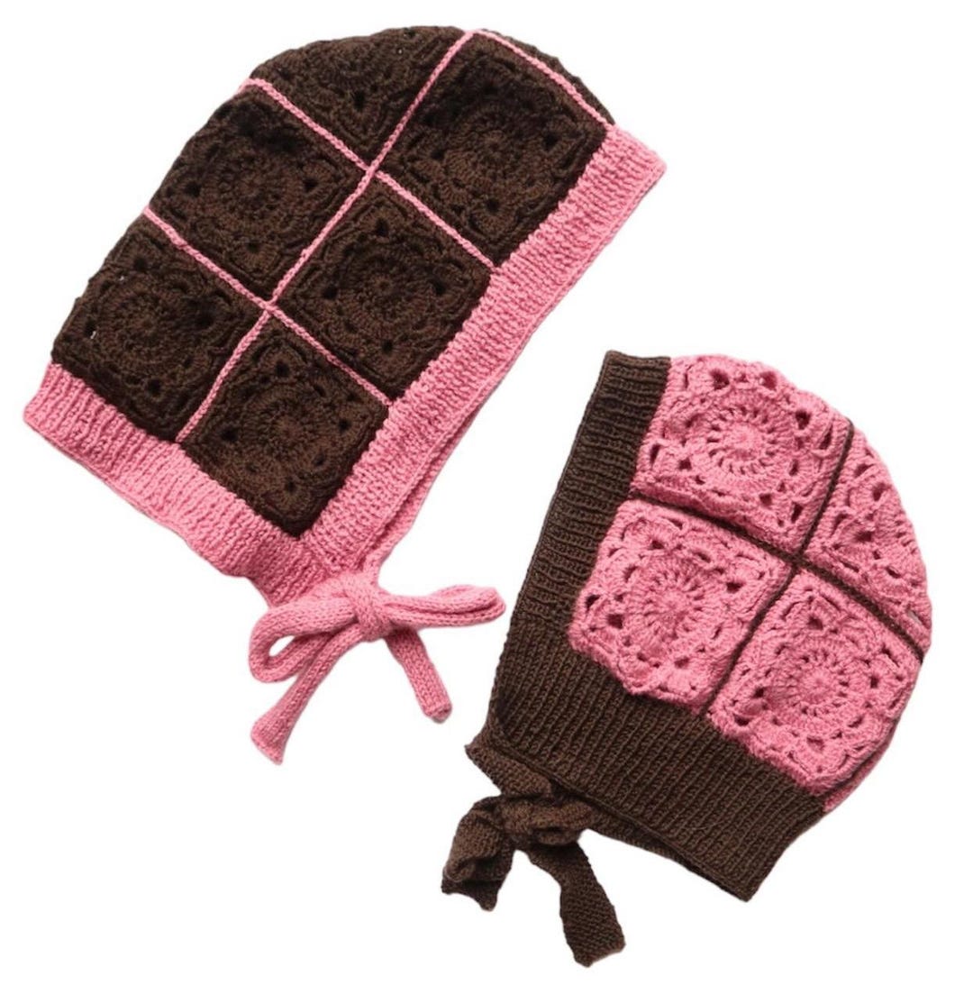 Handmade Granny Square Knit Bonnet Hood – Wool Crochet Tie Hood ...