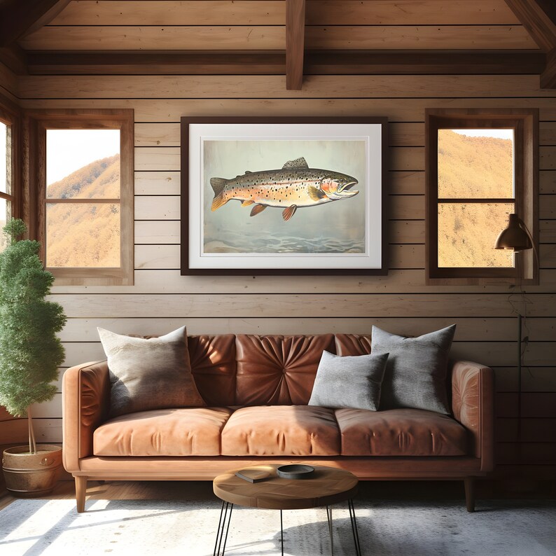 Trout Print, Vintage Fish Poster, Cabin Wall Art, Trout Poster, Fly ...