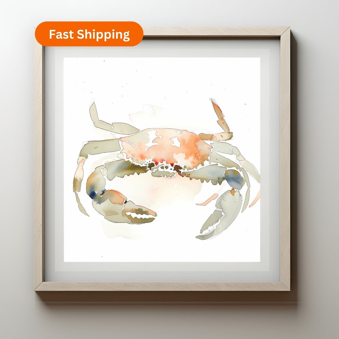 Watercolor Crab Art Print - Coastal Beach Decor, Nautical Nursery Wall ...
