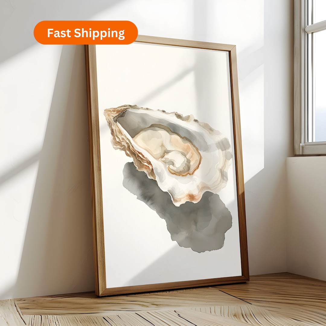 Oyster Watercolor Painting Print, Coastal Beach or Lake House Decor ...
