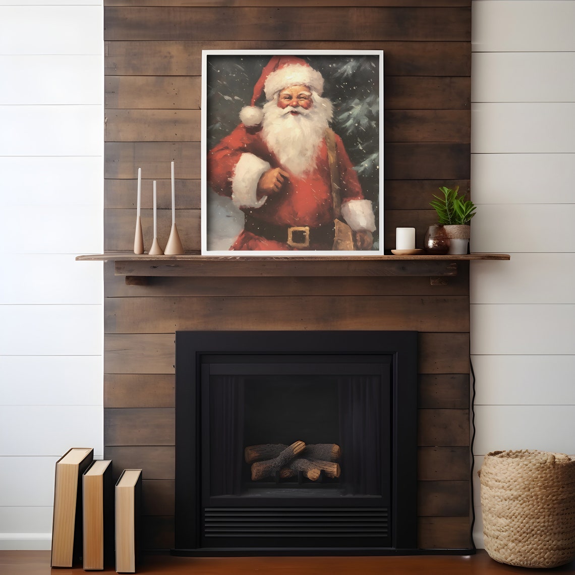 Vintage Santa Claus Print in Oil Painting Style, Festive Christmas ...