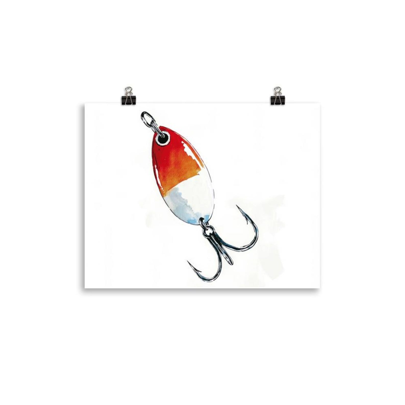 Red Devil Spoon Lure Watercolor Art Print, Fishing Decor for Outdoor ...