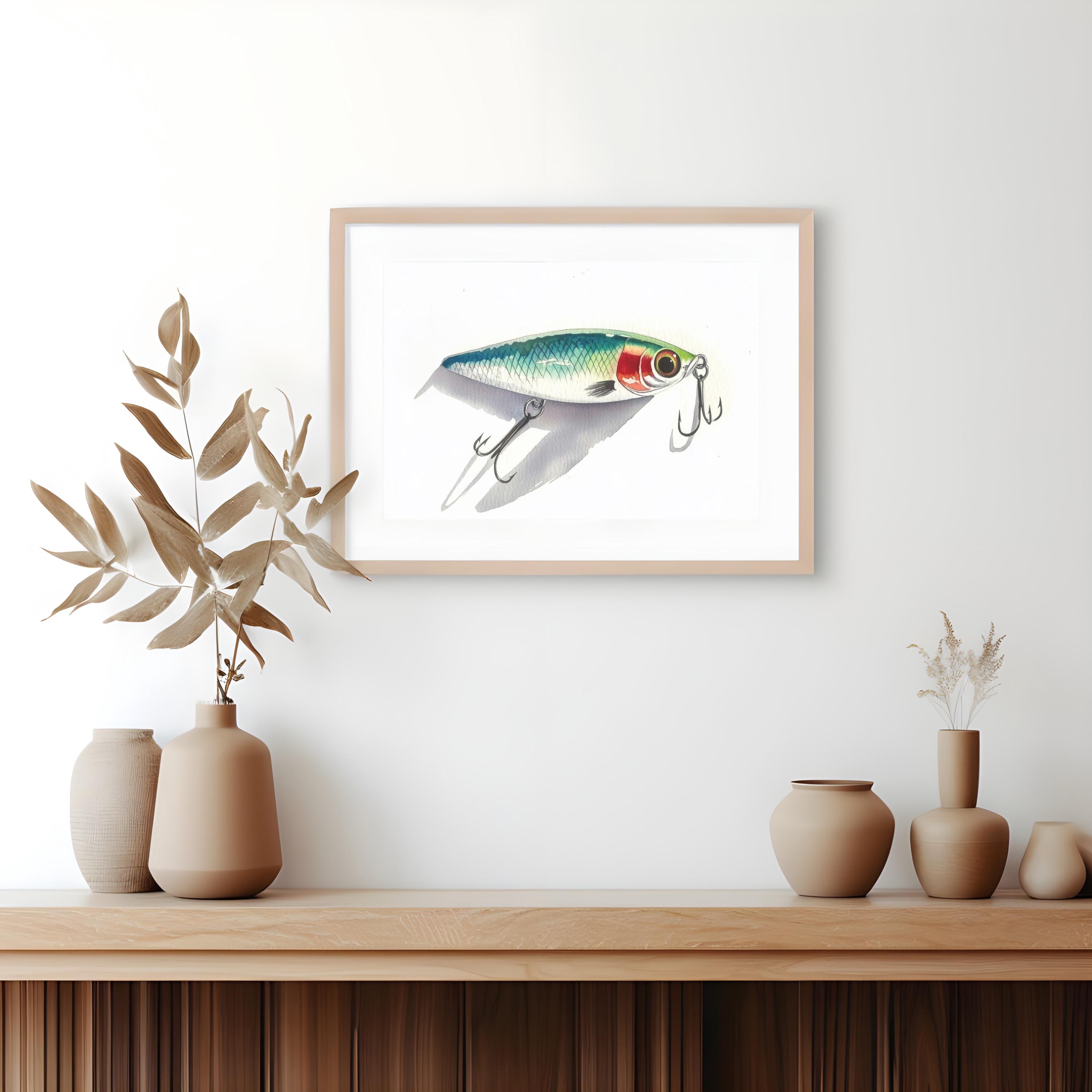 Fishing Lure Watercolor Painting, Jig Tackle Artwork for Deep Sea ...