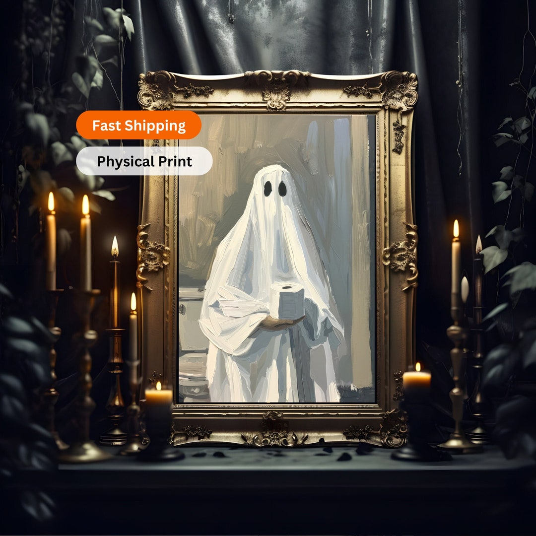 Bathroom Ghost With Toilet Paper Oil Painting Print for Halloween ...