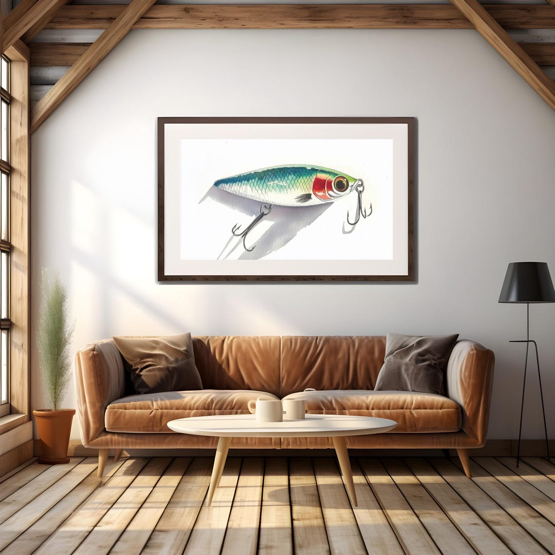 Fishing Lure Watercolor Painting, Jig Tackle Artwork for Deep Sea ...