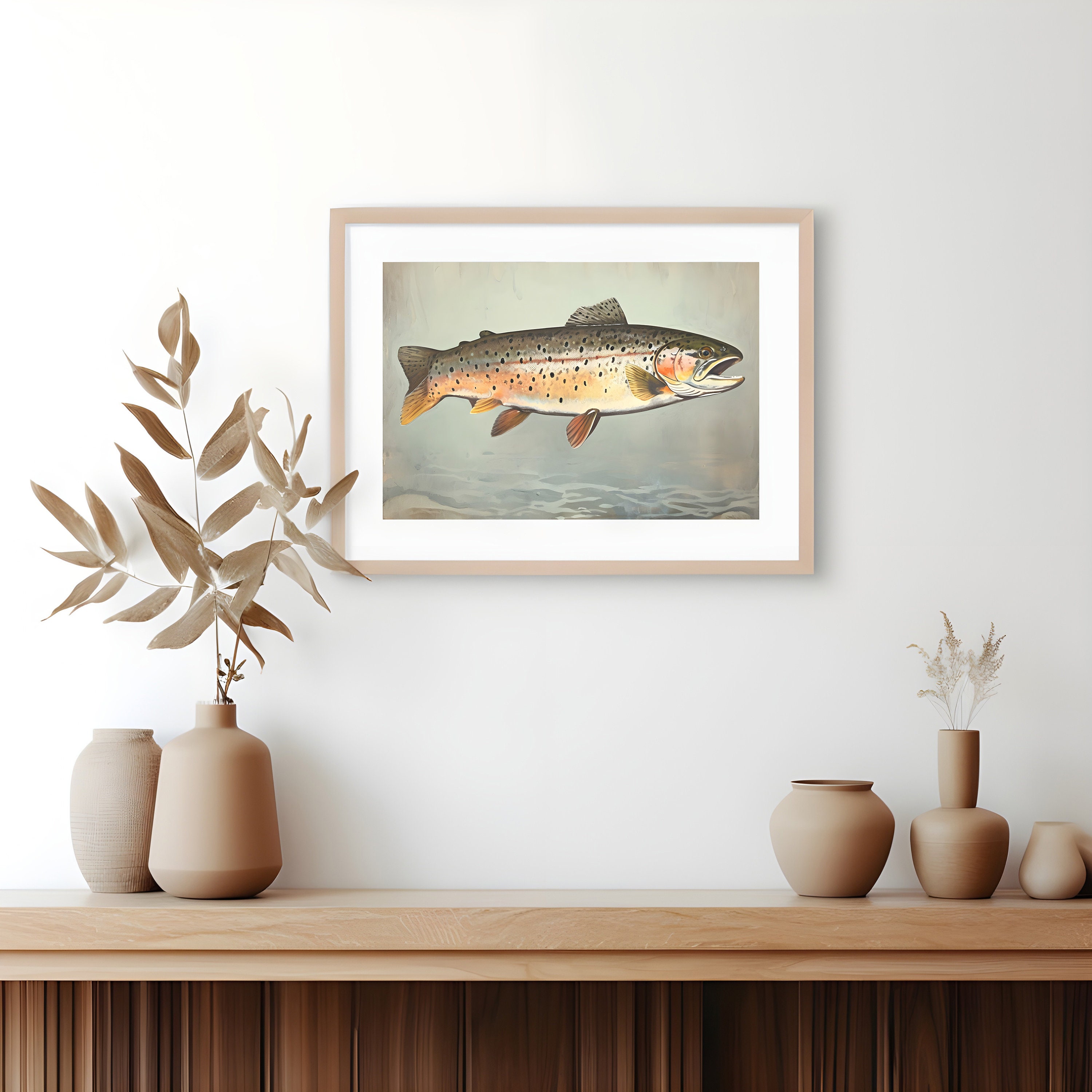 Trout Print, Vintage Fish Poster, Cabin Wall Art, Trout Poster, Fly ...
