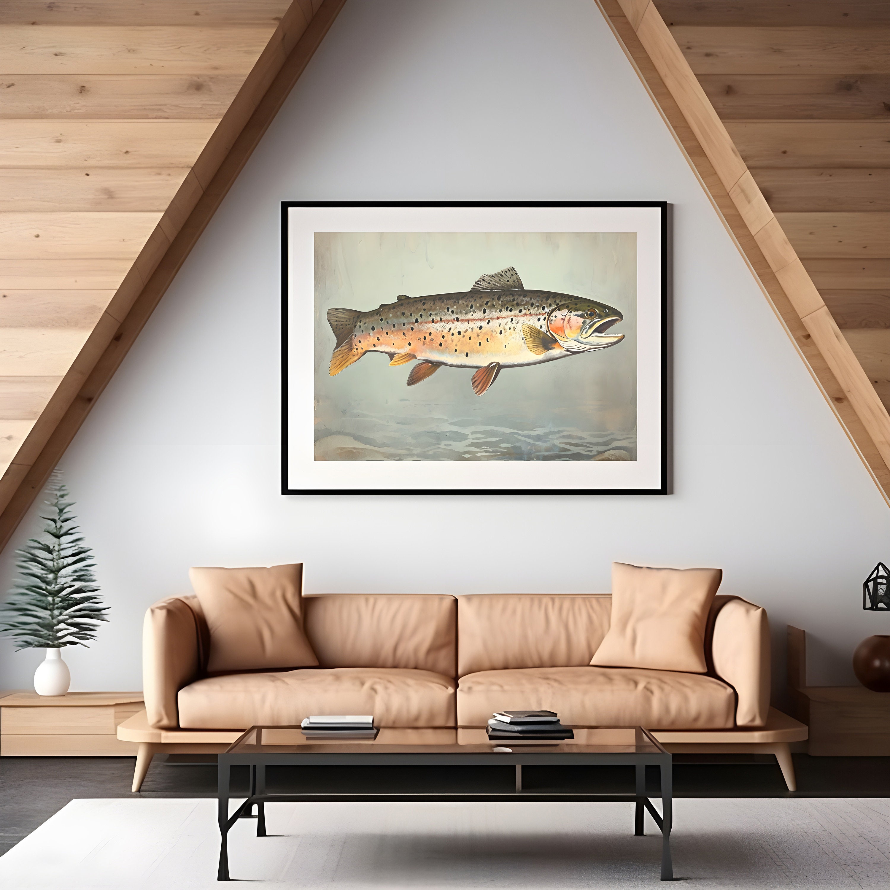 Trout Print, Vintage Fish Poster, Cabin Wall Art, Trout Poster, Fly ...