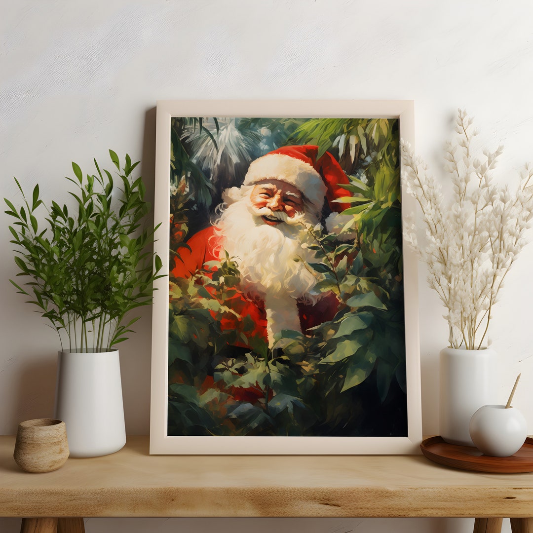 Boho Santa Tropical Plant Print Christmas Wall Art Botanical - Etsy
