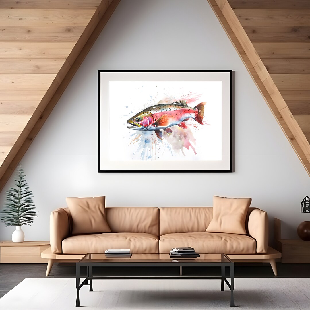 Rainbow Trout Poster, Fish Print, Cabin Decor, Gift for Fisherman, Fly ...