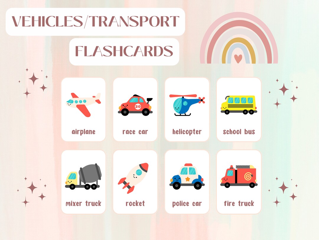 20 Flashcards Vehicle Cards Montessori Cards Pdf - Etsy