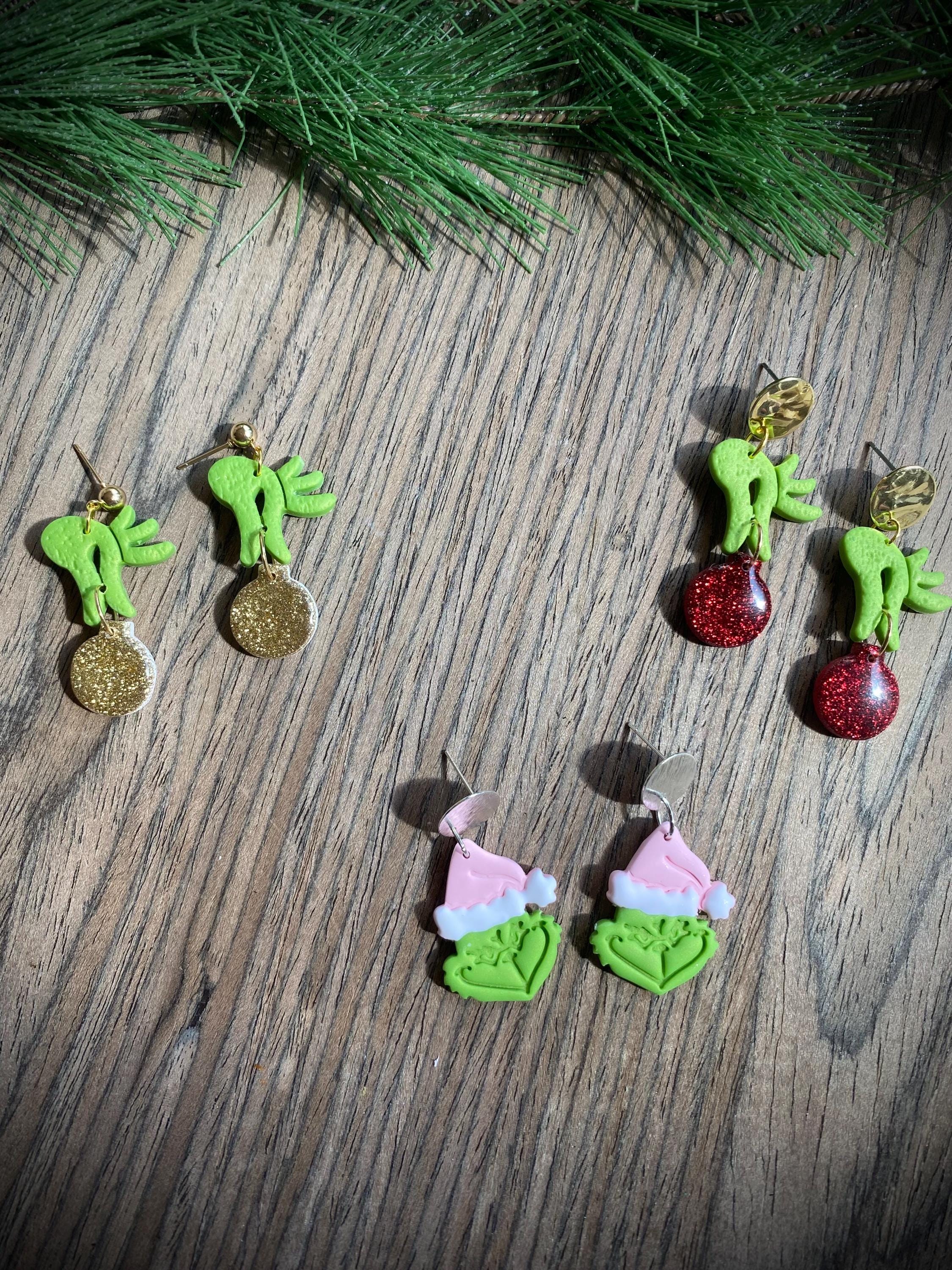 Lightweight Grinch Hat Grinch Hand Ornament Christmas Clay Earring ...