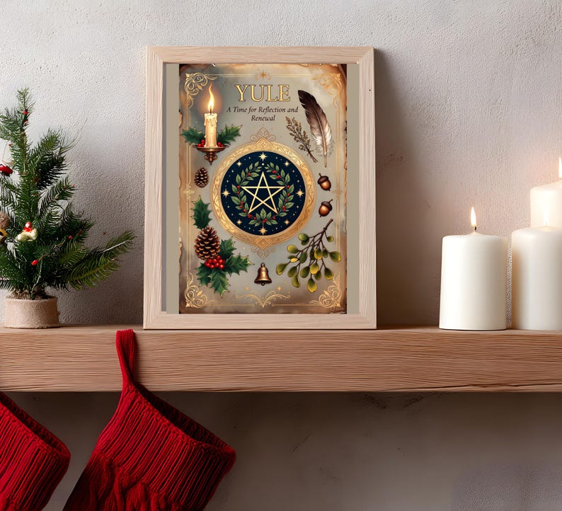 Elemental Yule Printable – Pentagram Wreath Winter Solstice Art - Etsy
