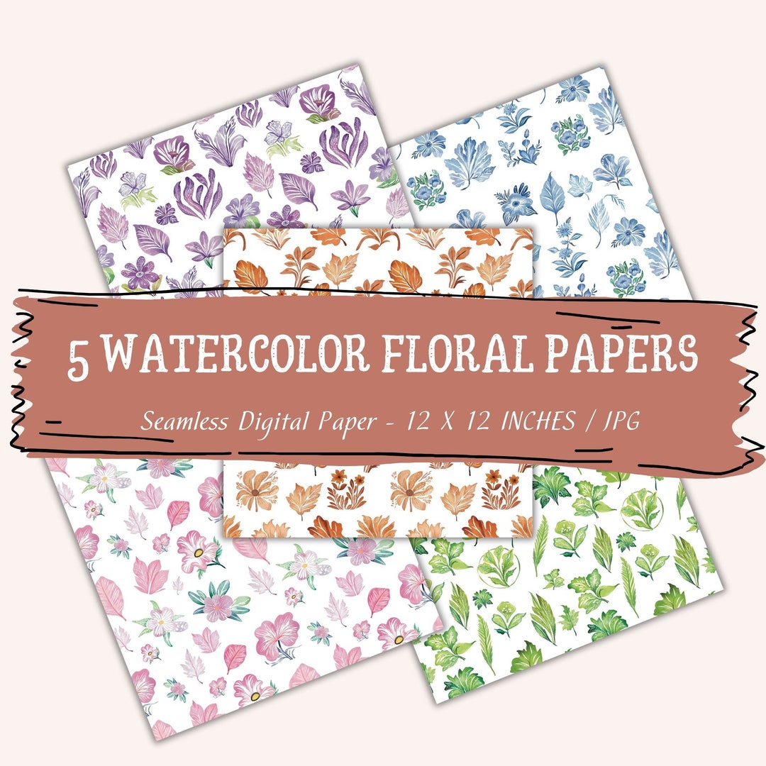 Seamless Digital Watercolor Floral Paper, Printable Seamless Flower ...