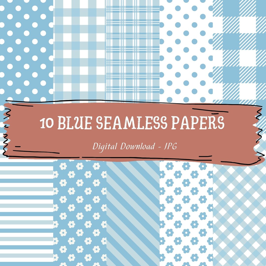 Blue Seamless Digital Paper, Blue Gingham Plaid Digital Paper ...