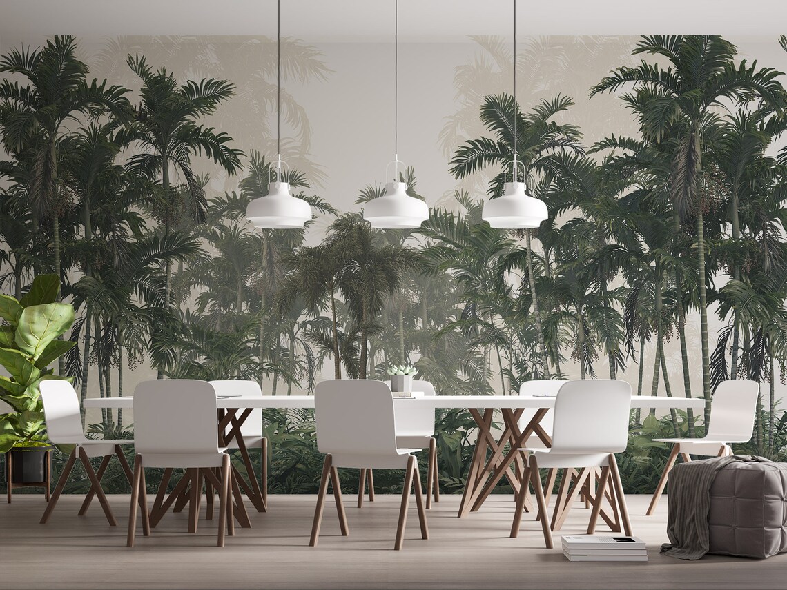Tropical Leaves Wallpaper, Exotic Wall Mural, Dark Jungle Peel and ...