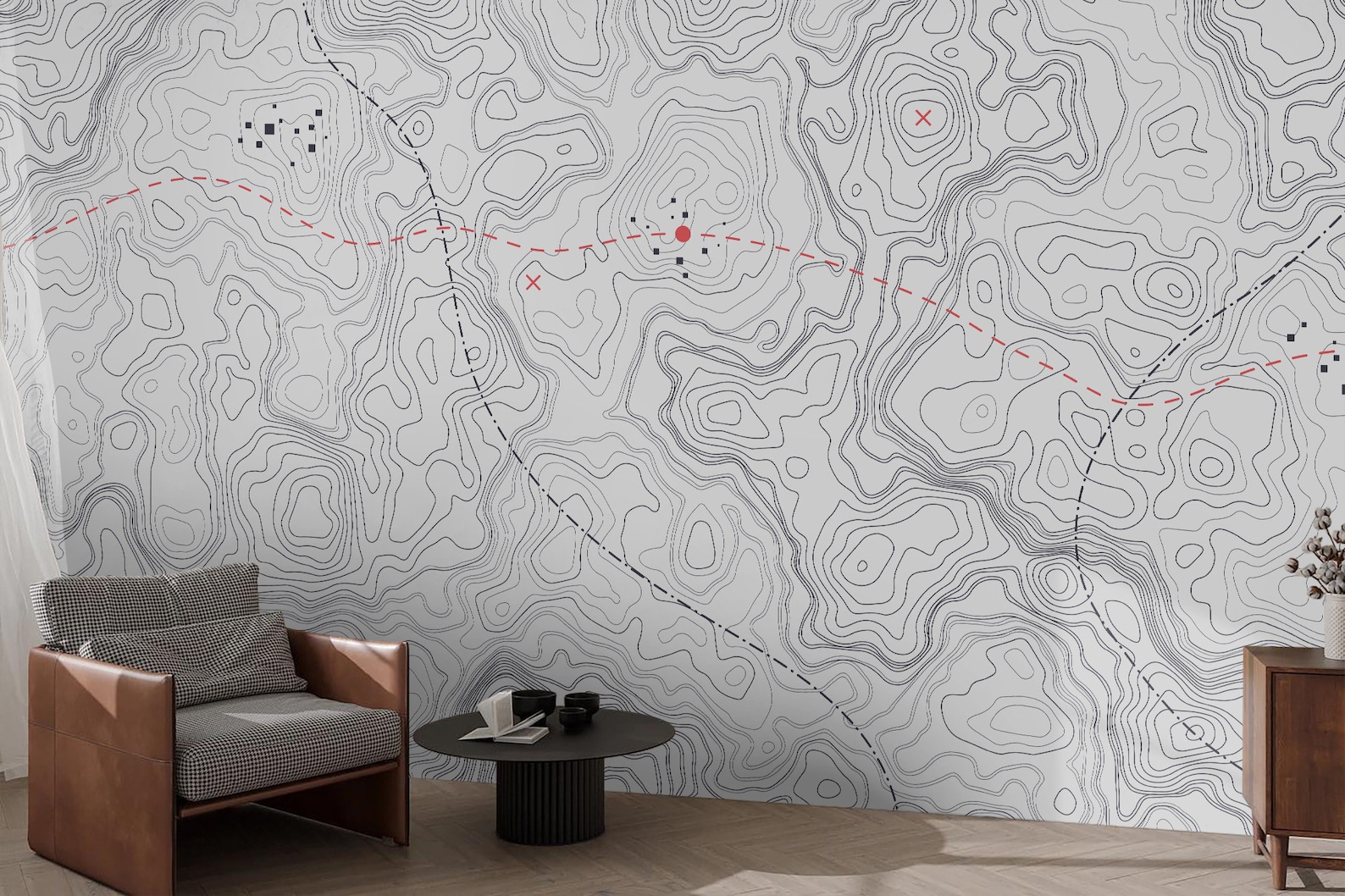Topographic Topo Map Wallpaper, Black White Background Wall Mural ...