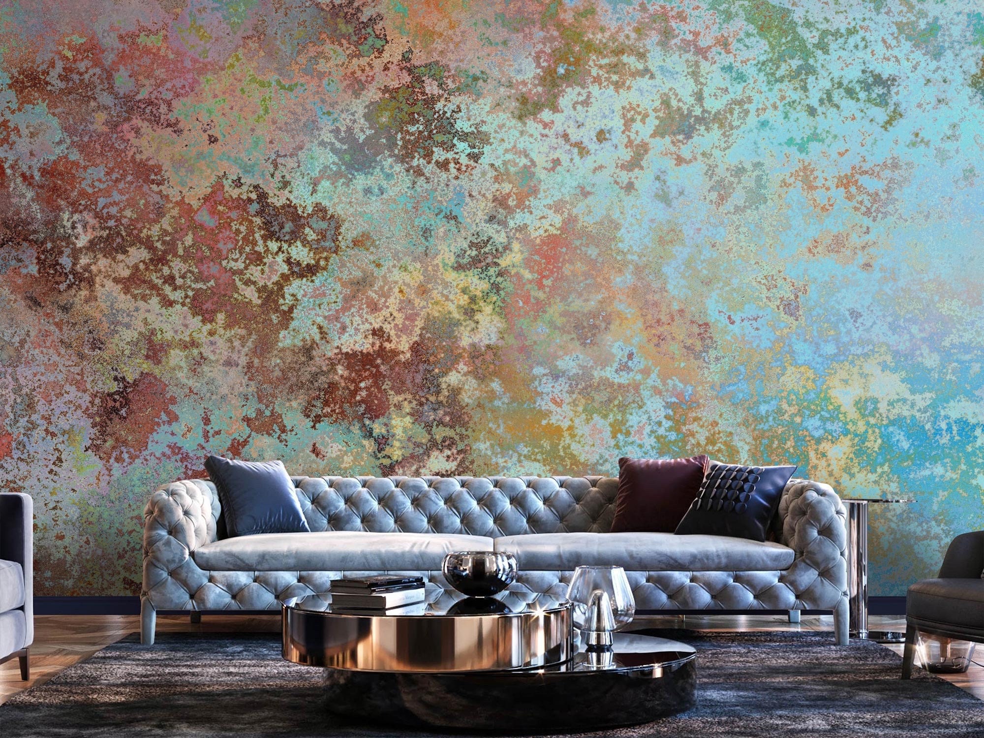 Rusty Metal Wallpaper, Rust Wall Mural, Blue Metal Peel and Stick ...