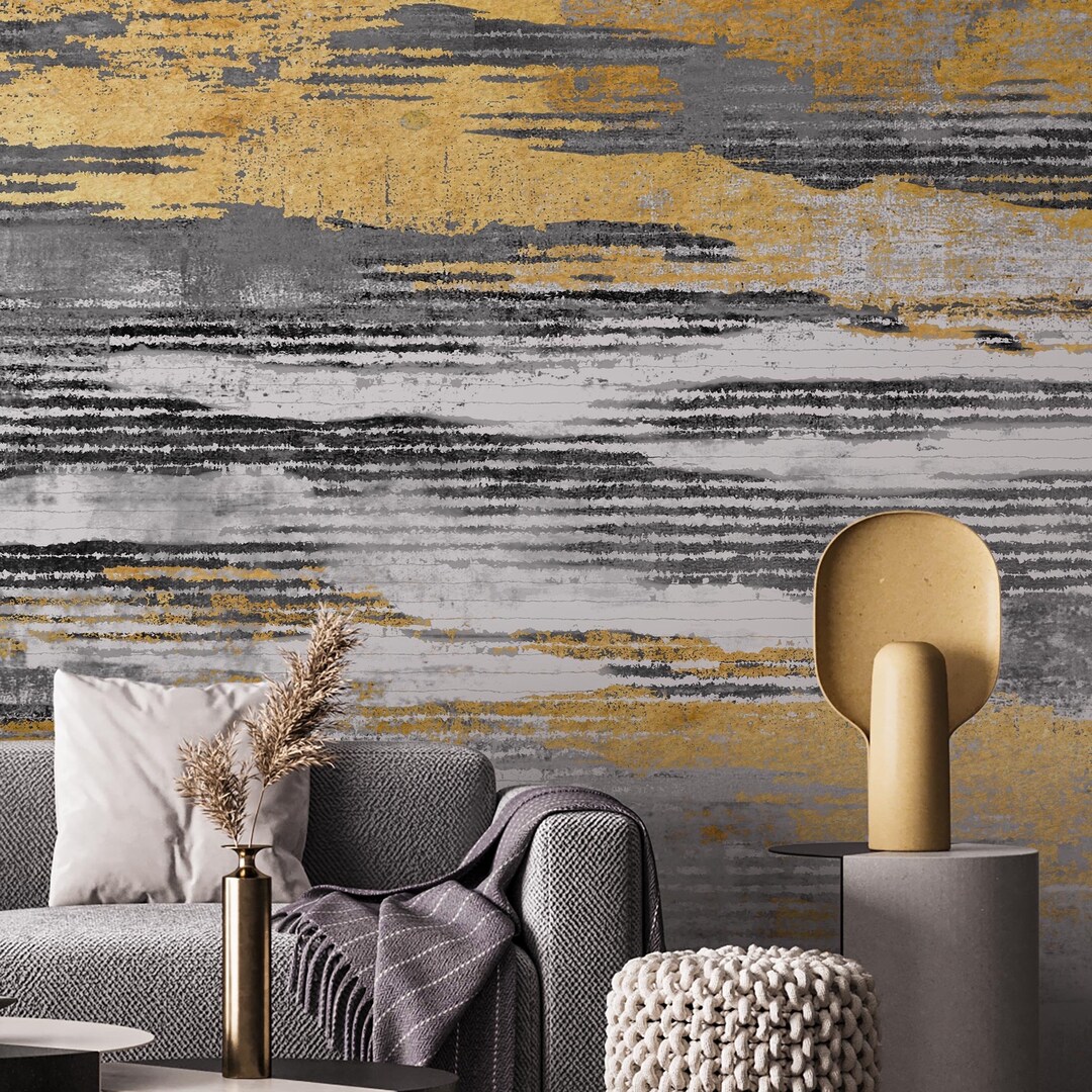 Gold Old Wall Wallpaper, Concrete Wall Mural, Distressed Grunge Peel ...