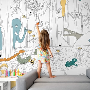 Coloring Wallpaper, Paintable Wall Mural, Drawable Kids Room Peel and ...