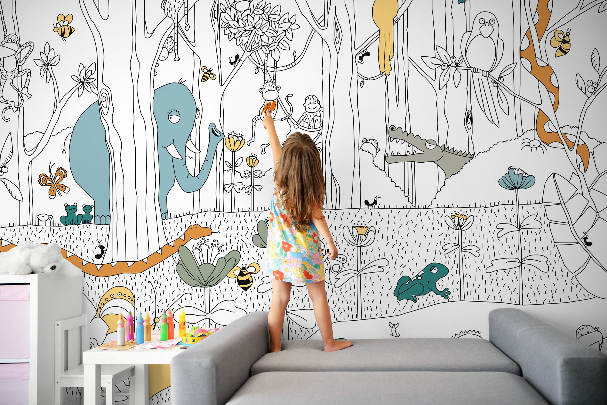 Coloring Kids Room Wallpaper, Paintable Peel and Stick Wall Mural - Etsy