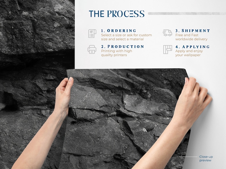 Rock Wallpaper, 3D Stone Texture Wall Mural, Dark Realistic Peel and ...