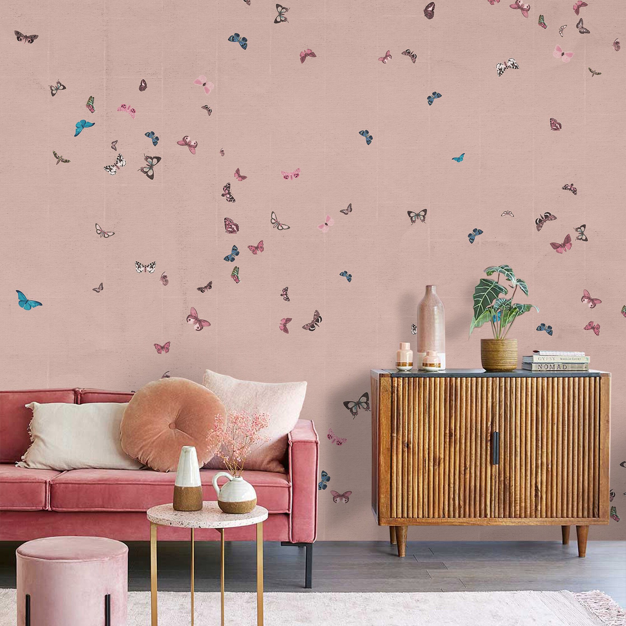 Butterfly Wallpaper, Pink Wall Mural, Butterflies Wall Decal Peel and ...